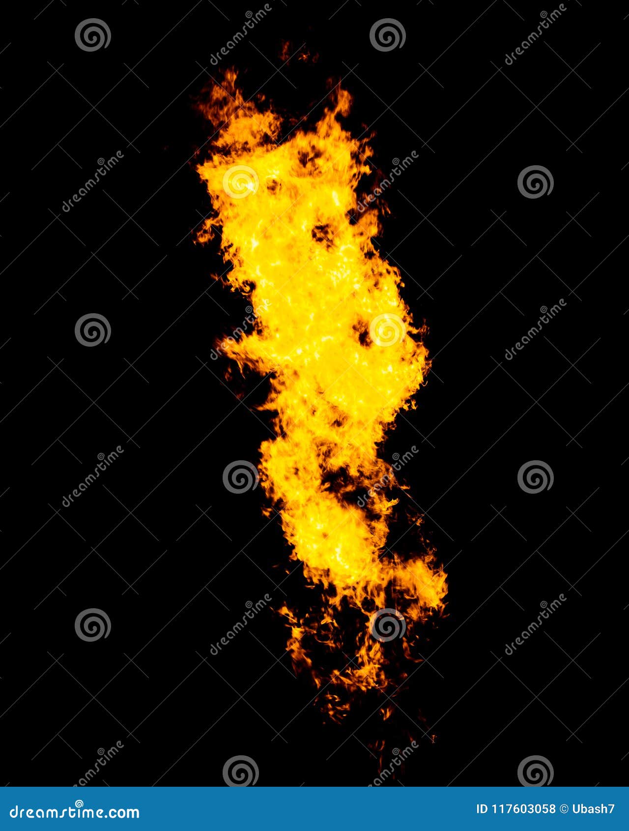 Flamethrower Jet, Flame Pillar Isolated on Black Stock Illustration ...