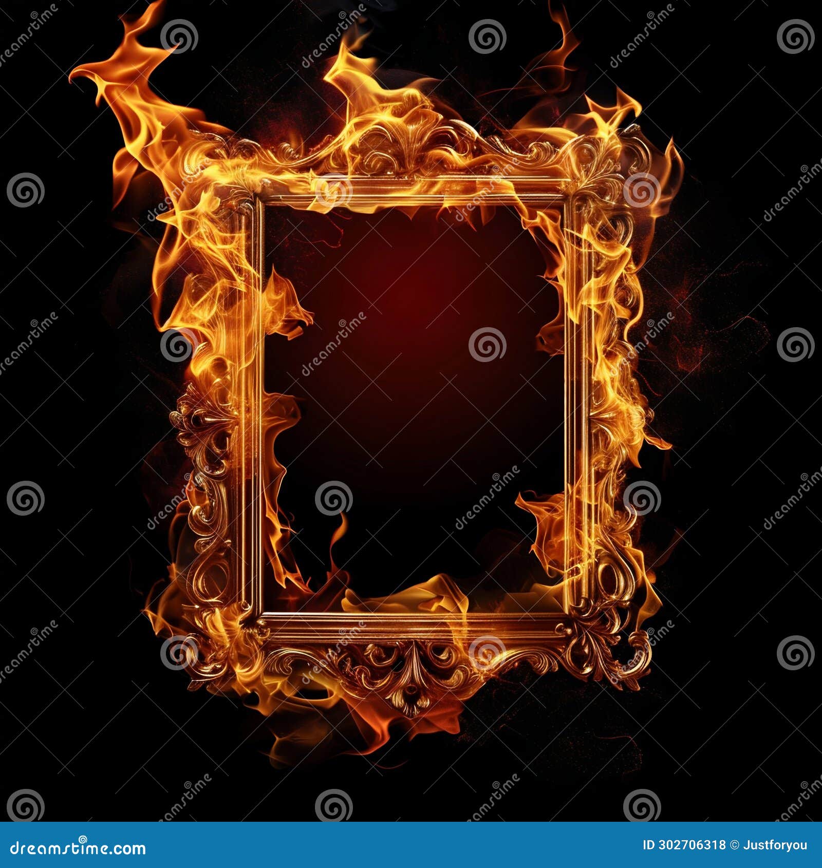 Flaming Antique Frame on Black Background. Generative Ai Stock ...