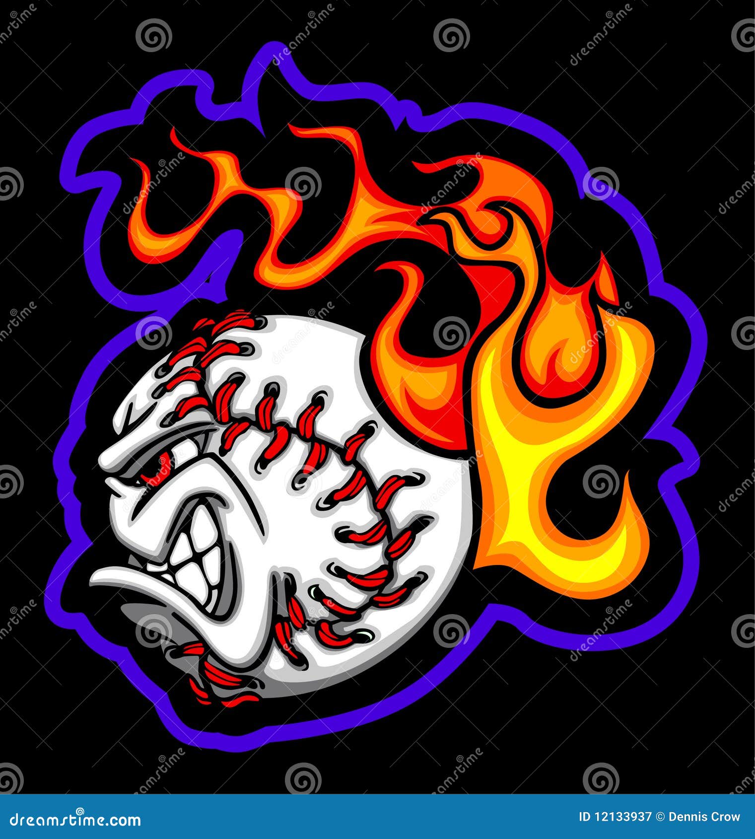 Flaming Baseball Ball Face Vector Image Stock Vector - Illustration of ...