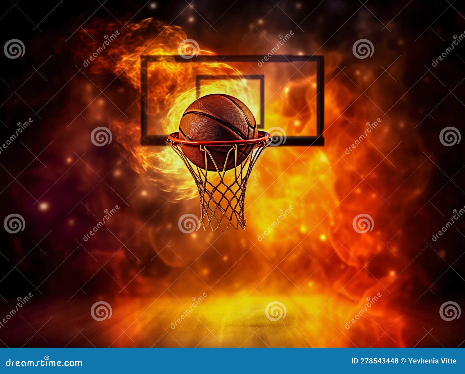 Flaming Basketball Going into a Basketball Net. Generative AI Stock ...