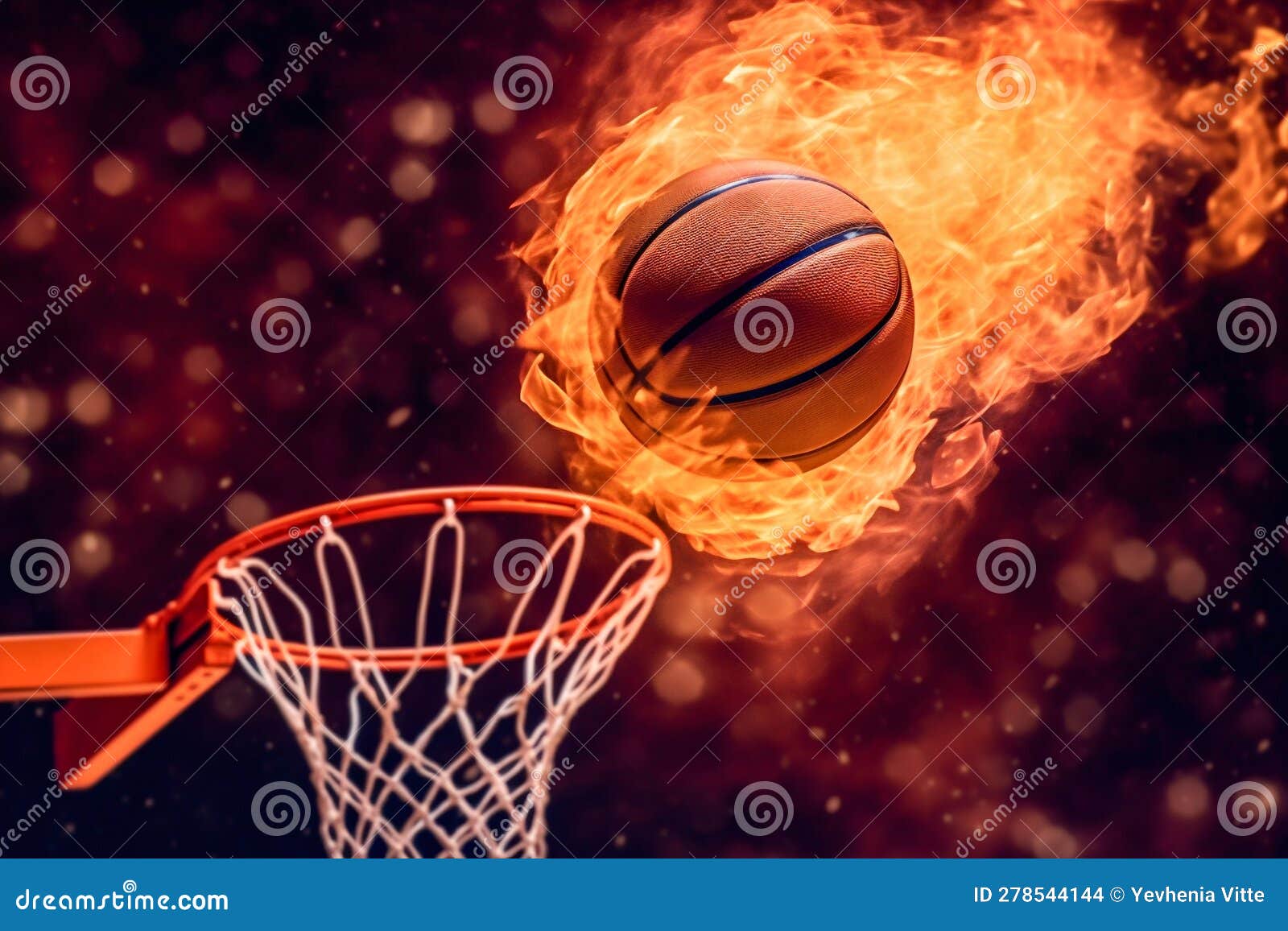 Flaming Basketball Going into a Basketball Net. Generative AI Stock ...