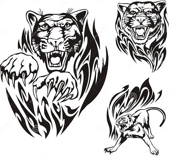 Flaming big cats. stock vector. Illustration of design - 16246566