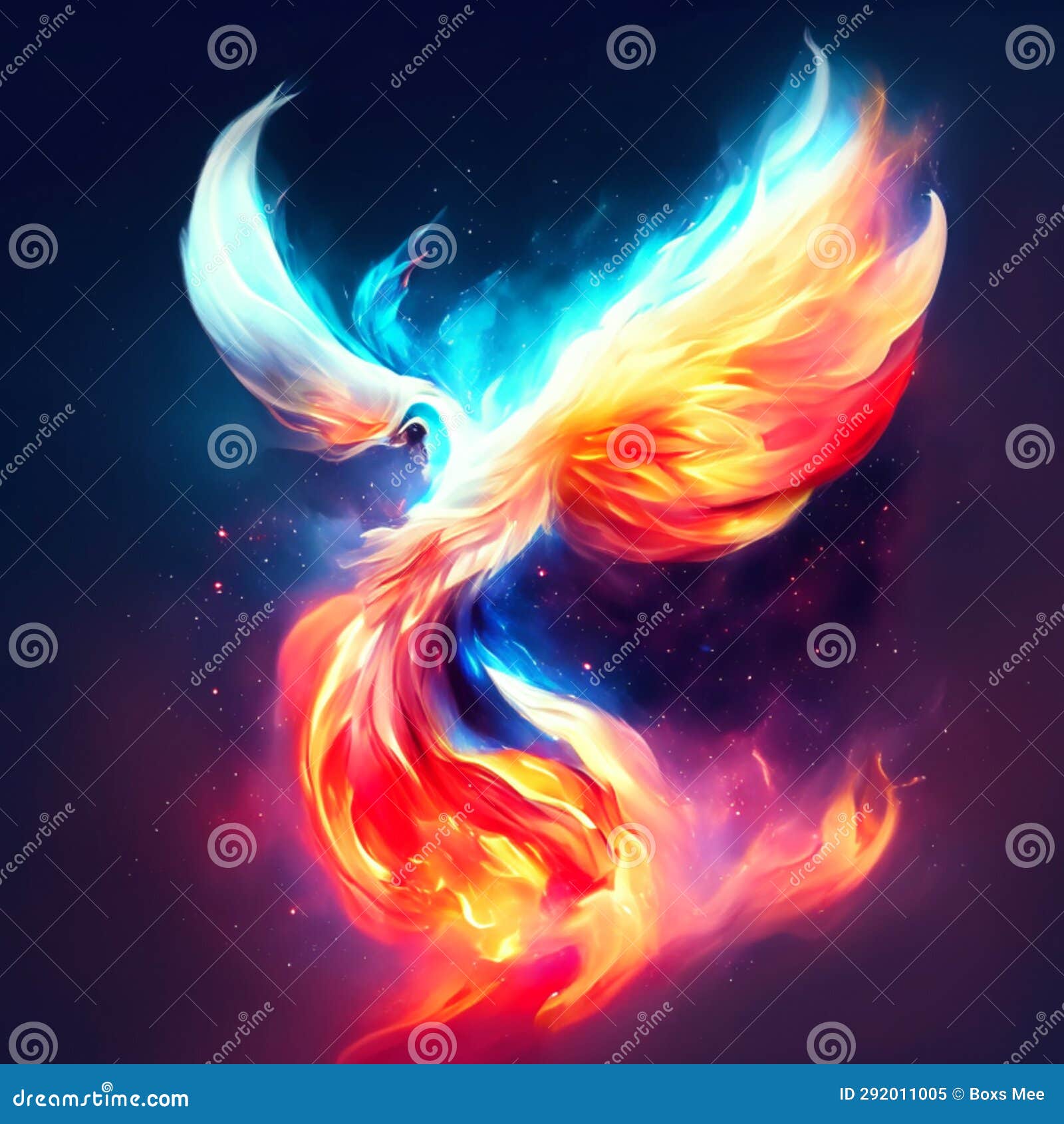 Flaming Bird with Wings on Fire Background. Vector Illustration AI ...