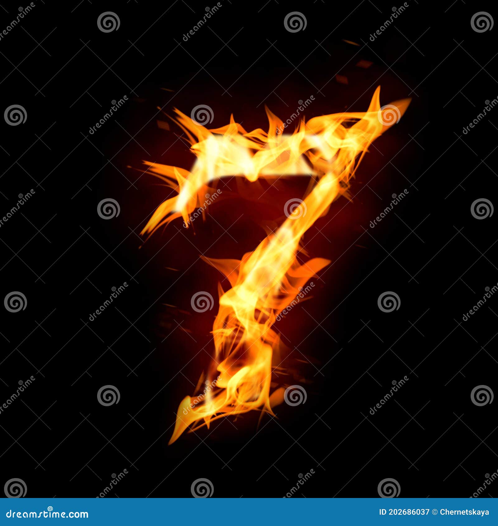 Flaming 7 on Black Background. Stylized Number Design Stock ...