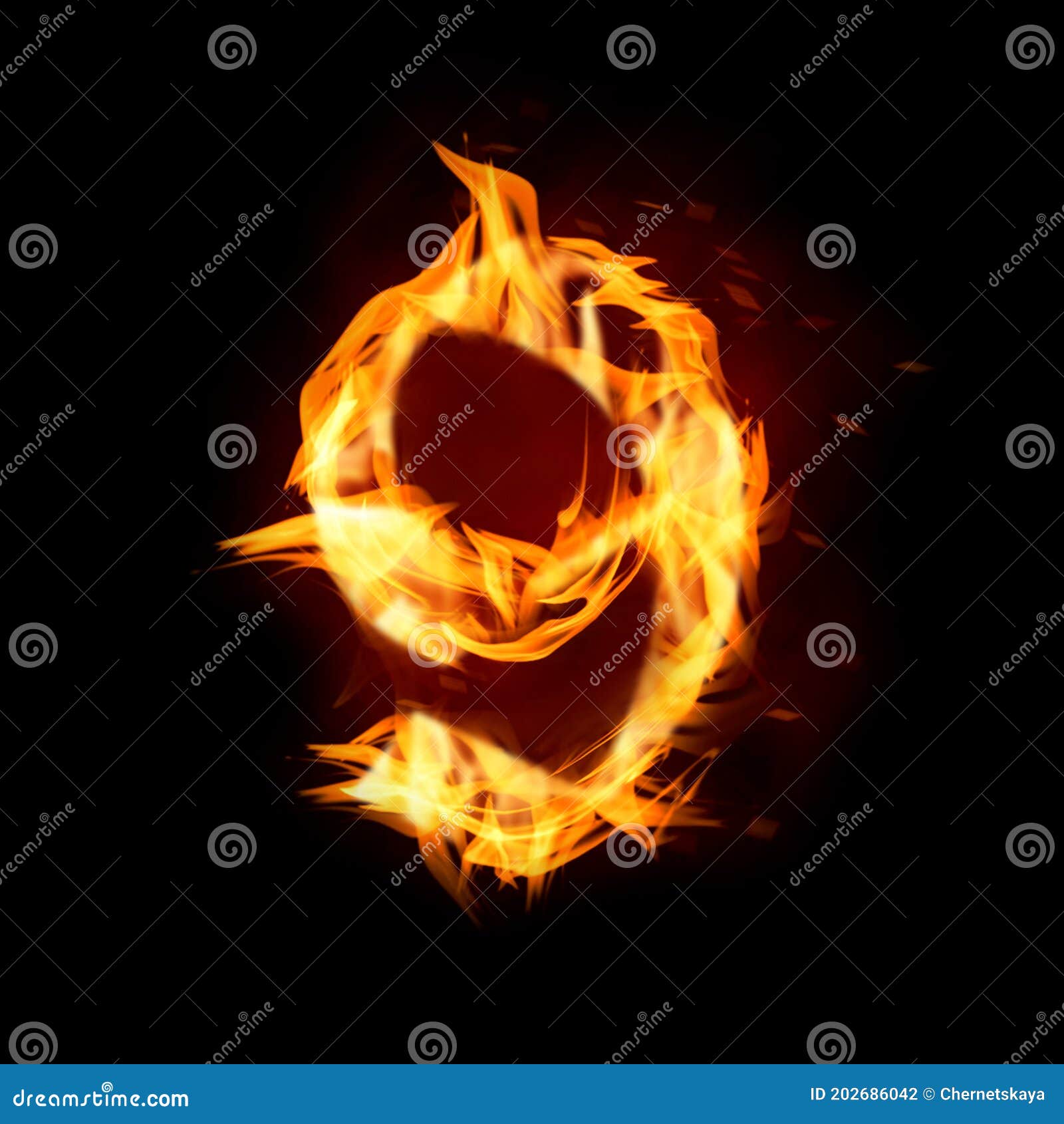 Flaming 9 on Black Background. Stylized Number Design Stock ...
