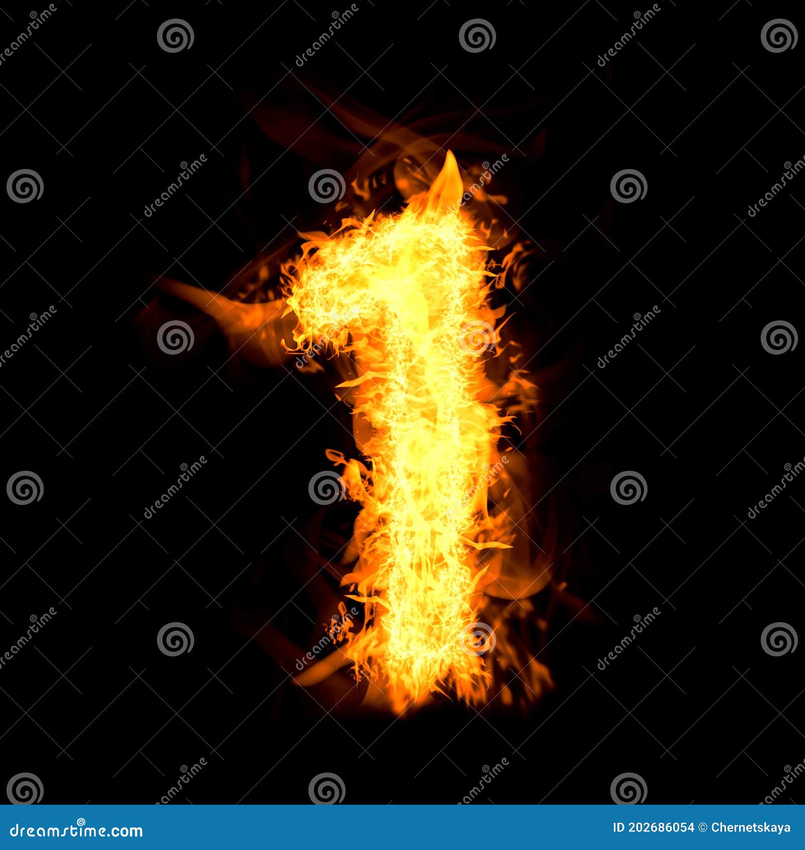 Flaming 1 on Black Background. Stylized Number Design Stock ...