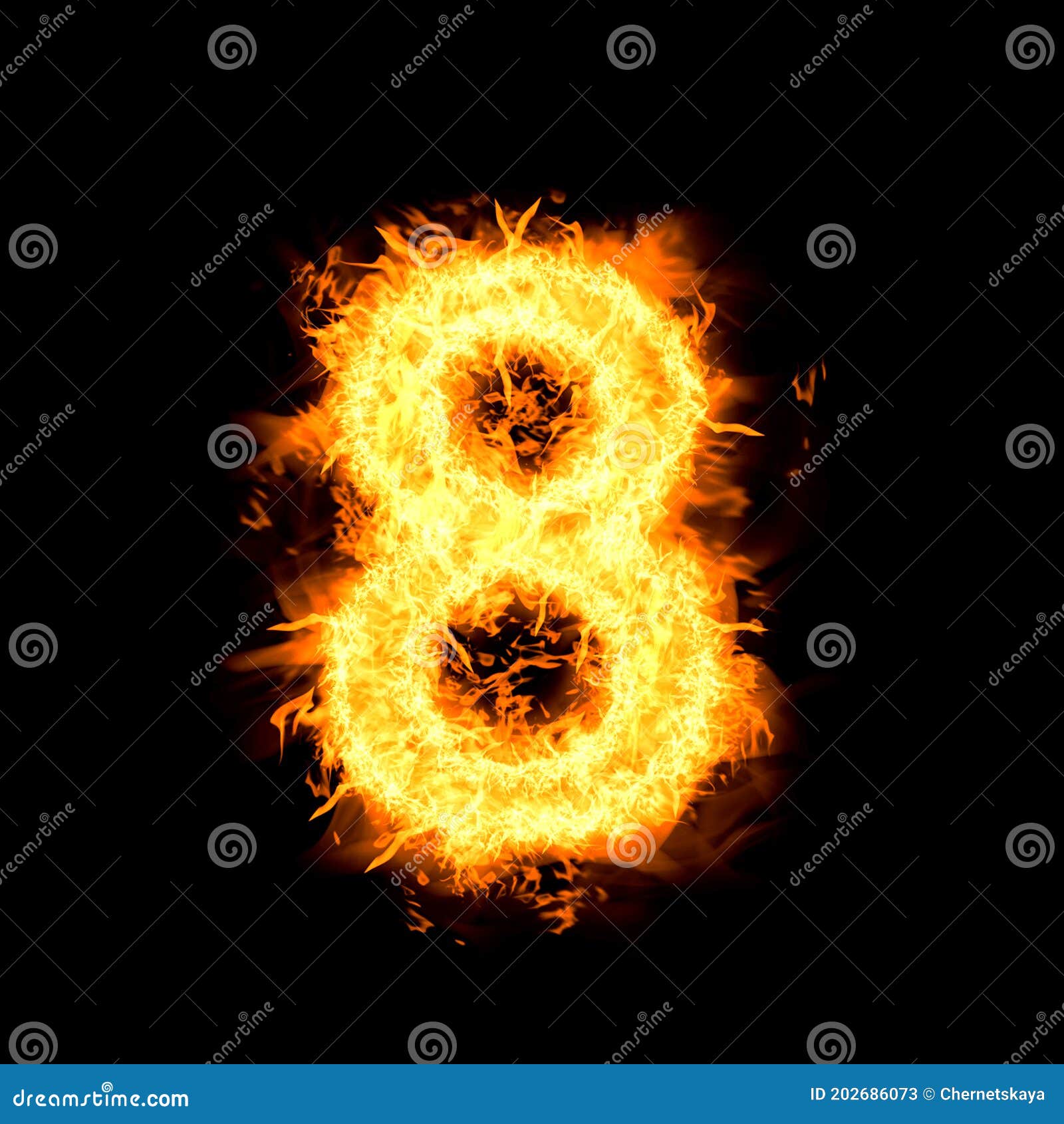 Flaming 8 on Black Background. Stylized Number Design Stock ...