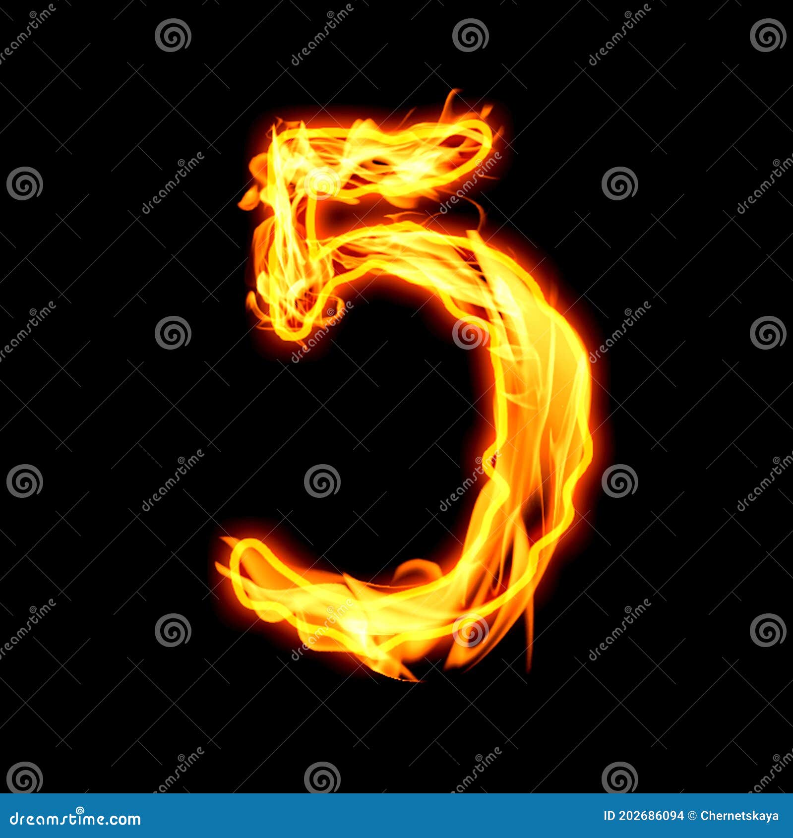 Flaming 5 on Black Background. Stylized Number Design Stock ...