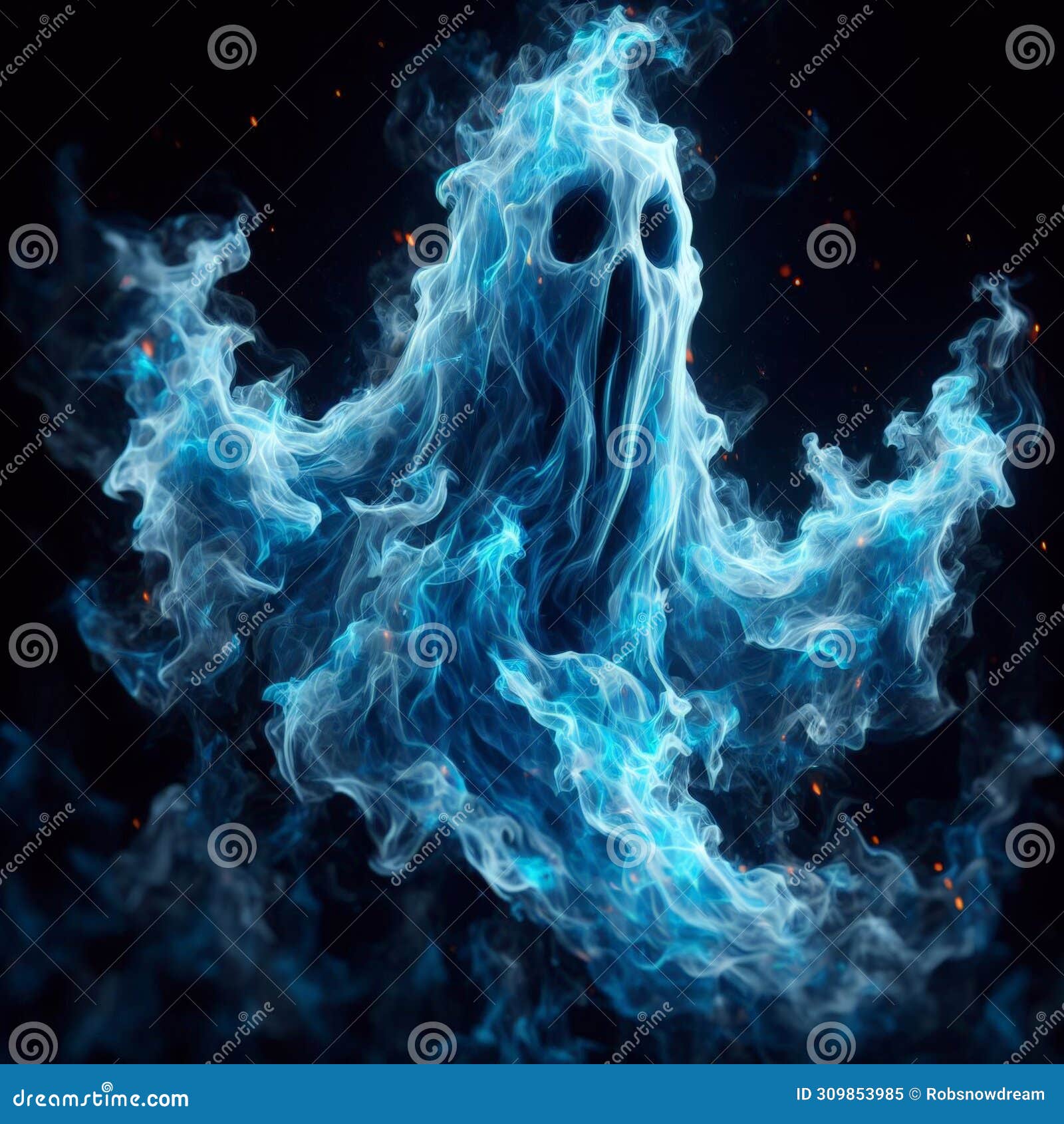 Flaming Blue Ghost with Haunting Expression Stock Illustration ...