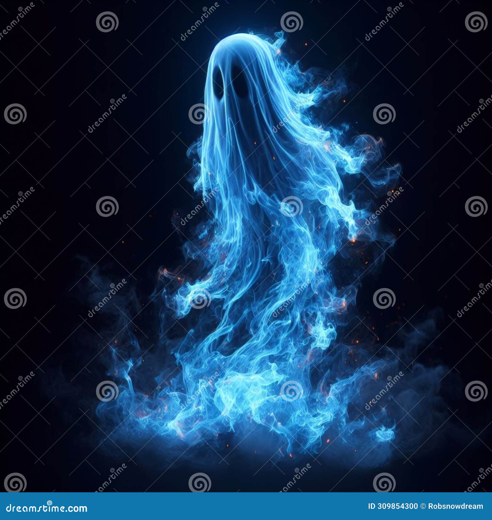Flaming Blue Ghost with Haunting Expression Stock Illustration ...