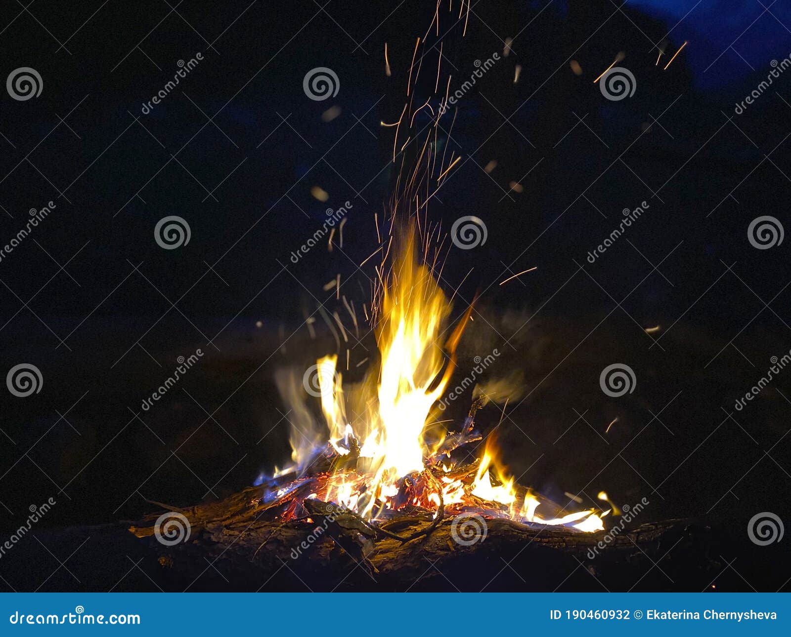 Flaming Bonfire with Sparks and Particles in Front of the Forest at ...