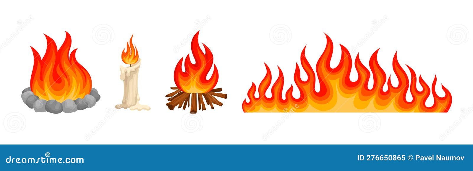 Flaming and Burning Objects with Candle and Bonfire Vector Set Stock ...