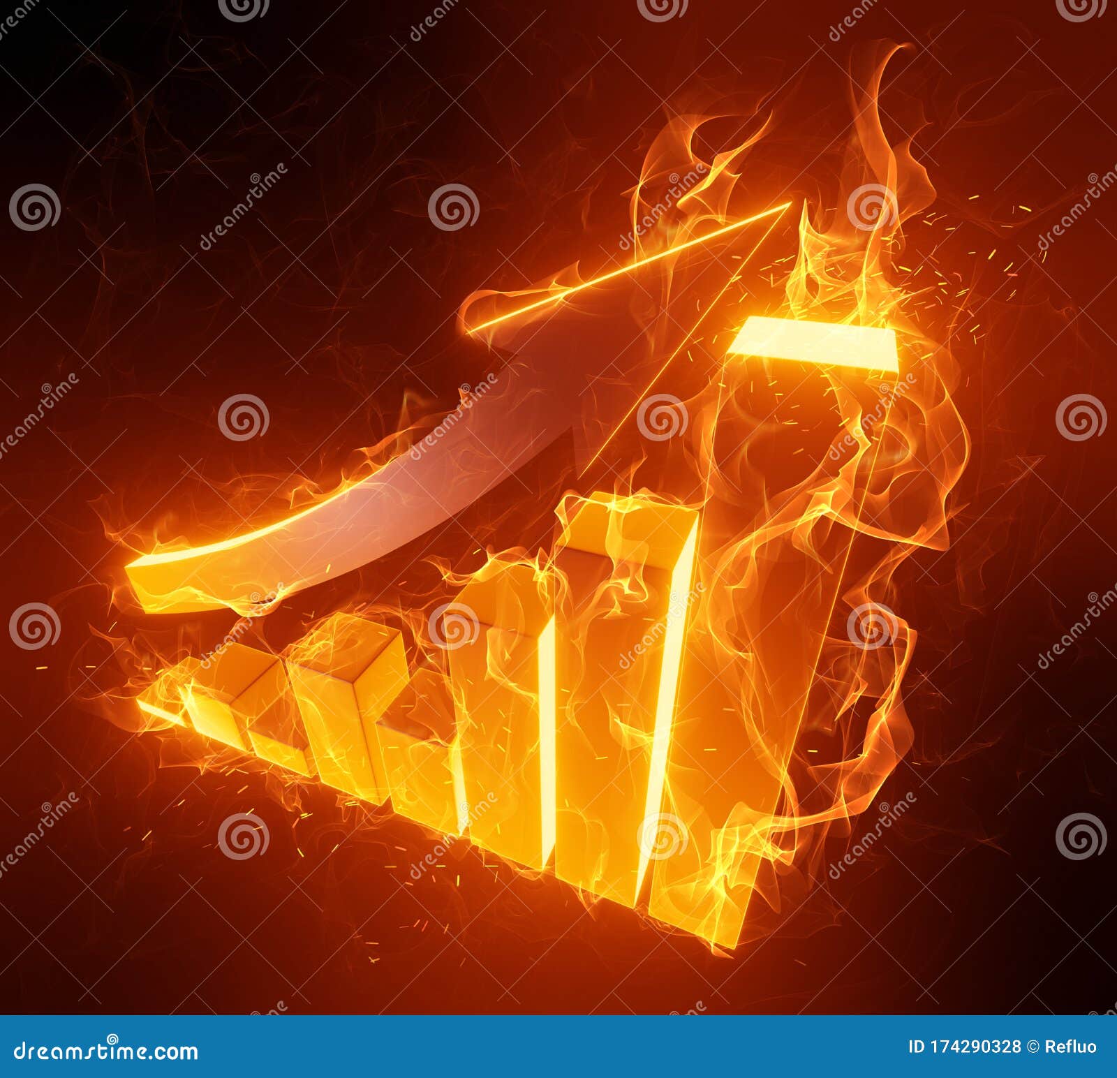 Flaming Business Column Chart 3D Illustration Stock Illustration ...