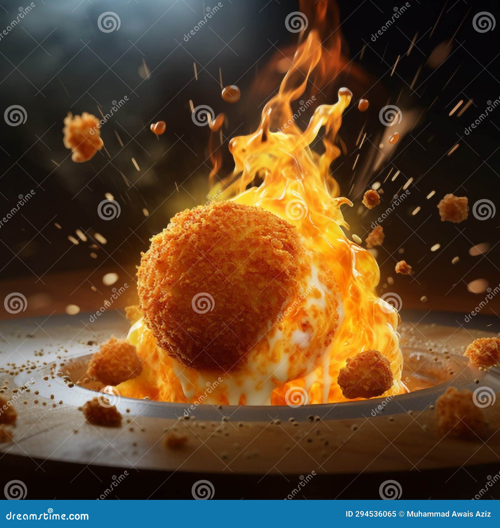 Flaming Cheese Ball on a Dark Background Stock Image - Image of ...