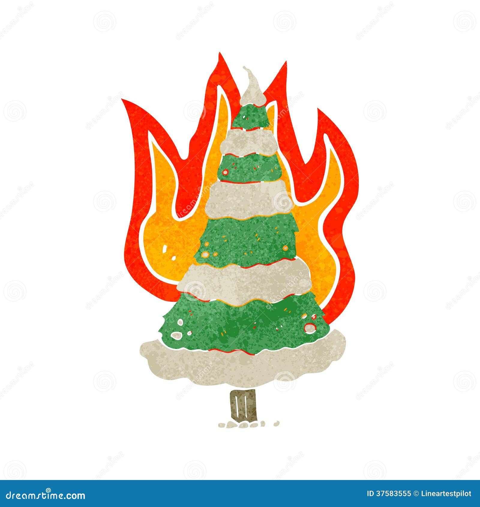 Flaming Christmas Tree Retro Cartoon Stock Illustration - Illustration ...