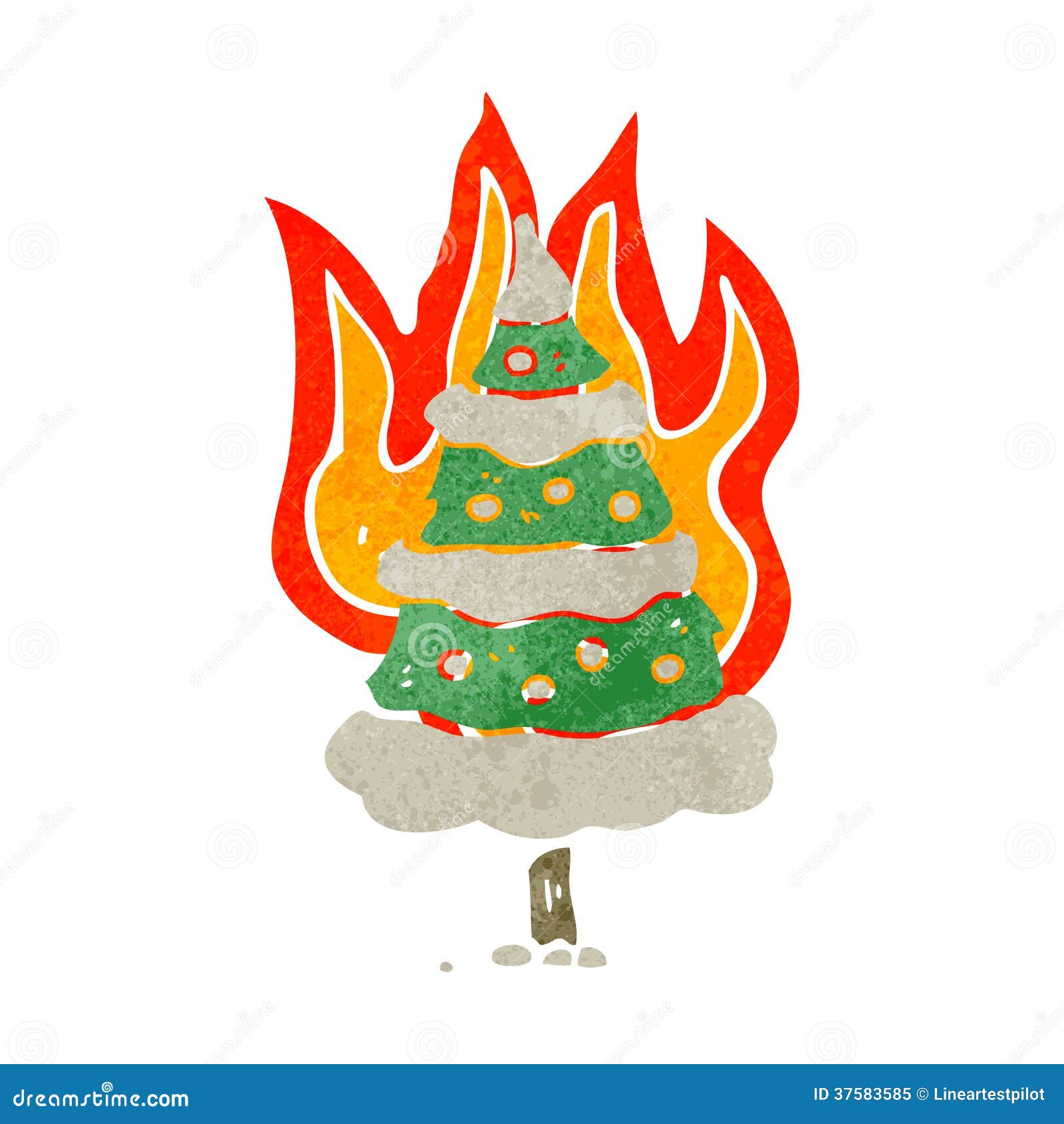 Flaming Christmas Tree Retro Cartoon Stock Illustration - Illustration ...