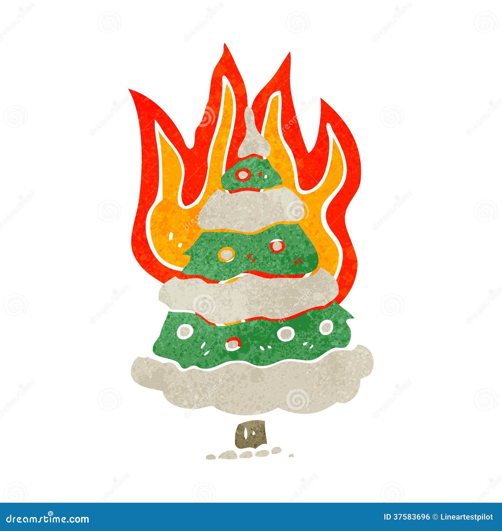 Flaming Christmas Tree Retro Cartoon Stock Illustration - Illustration ...