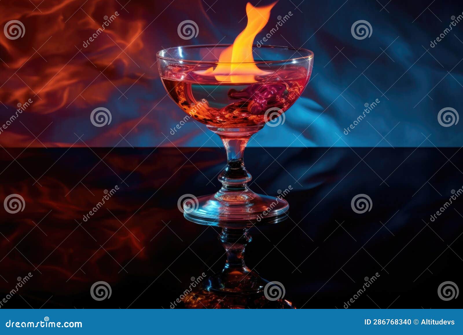 Flaming Cocktail Reflection on a Glossy Surface Stock Photo - Image of ...