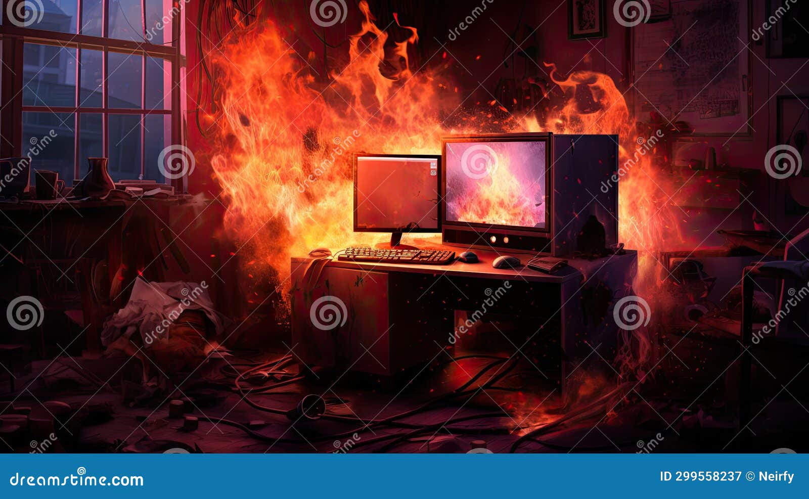 Flaming computer stock illustration. Illustration of flame - 299558237