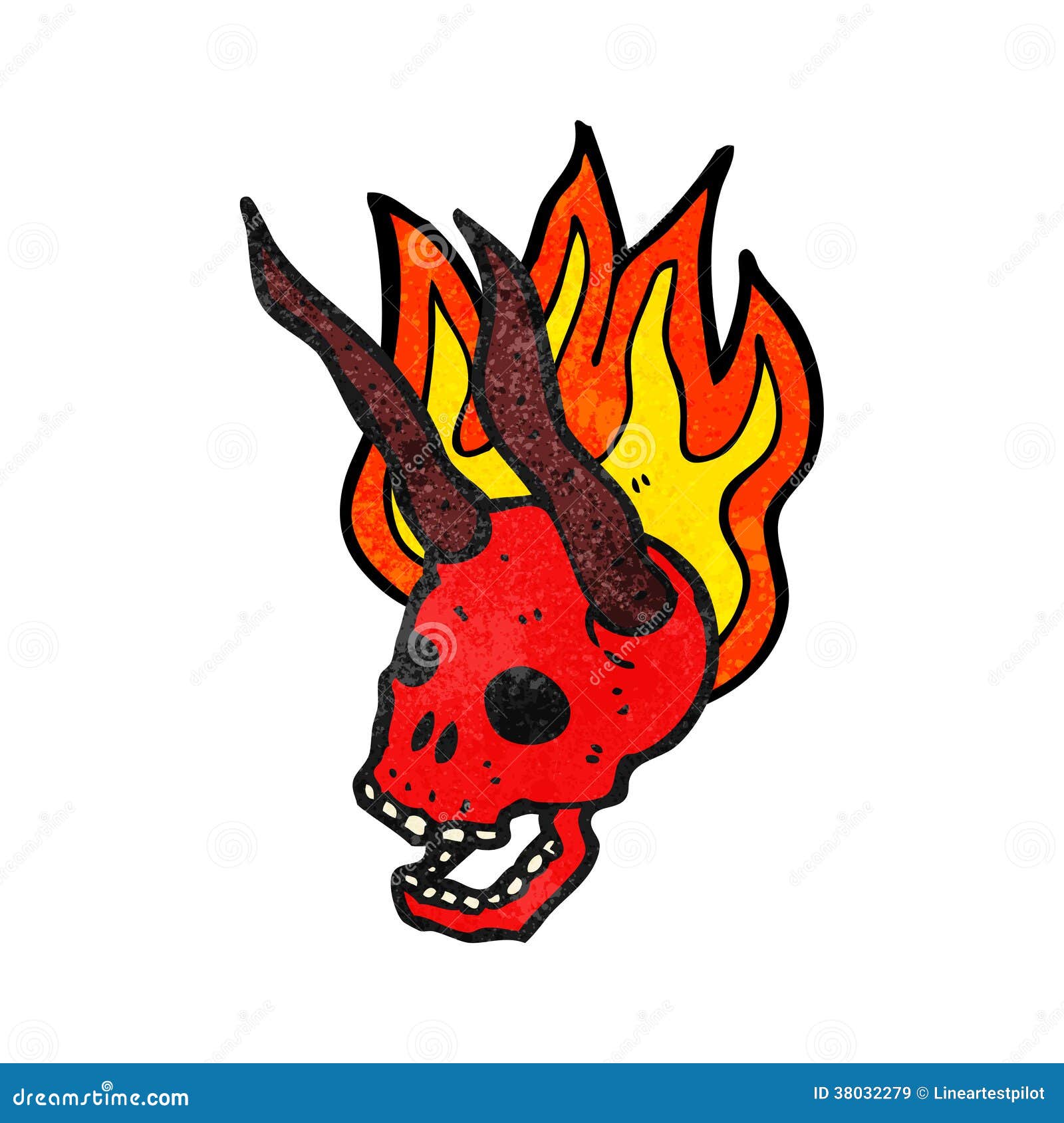 Flaming Devil Skull Cartoon Stock Vector - Illustration of cute, retro ...