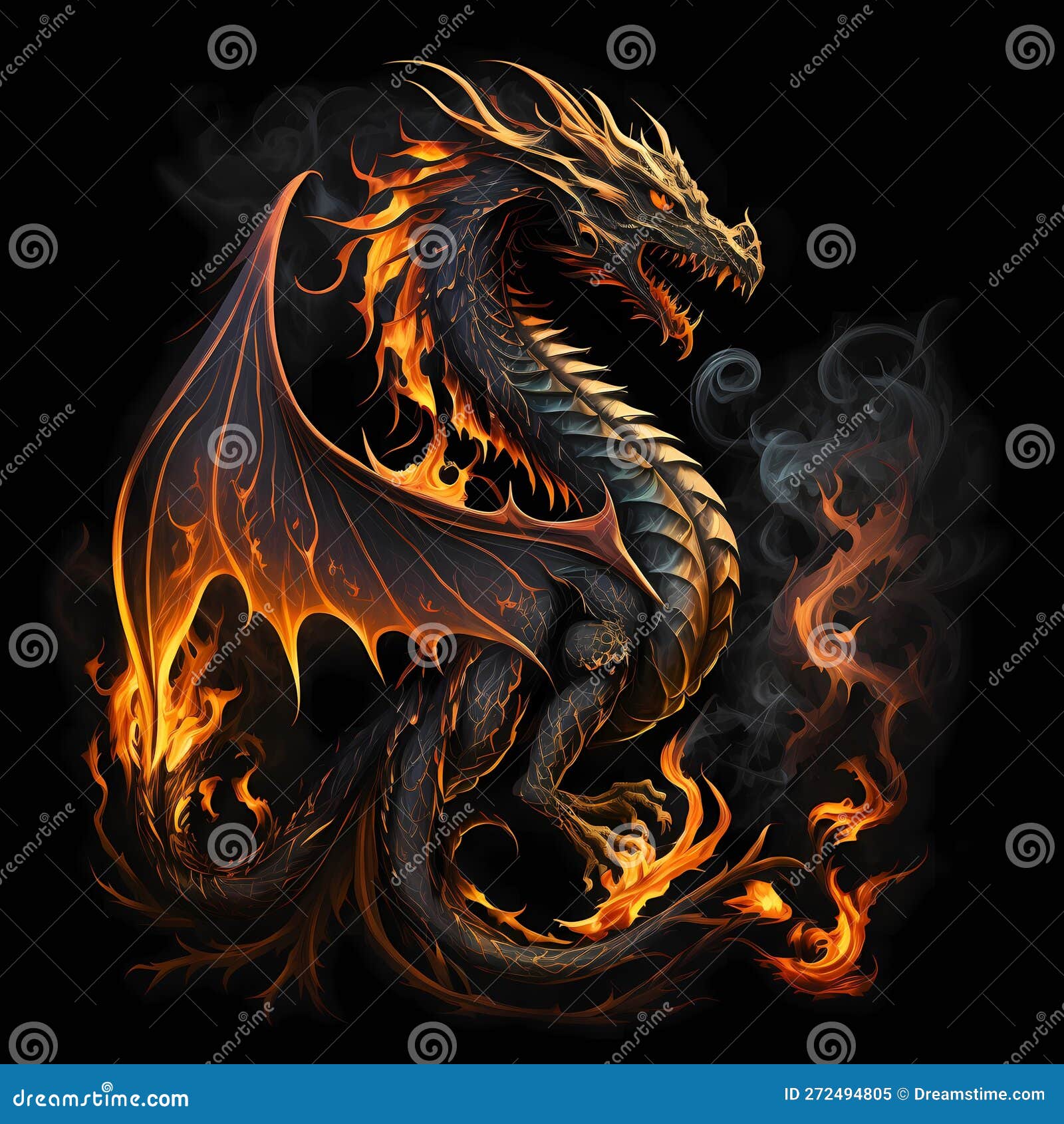 Flaming Dragon. Generative AI Stock Illustration - Illustration of heat ...