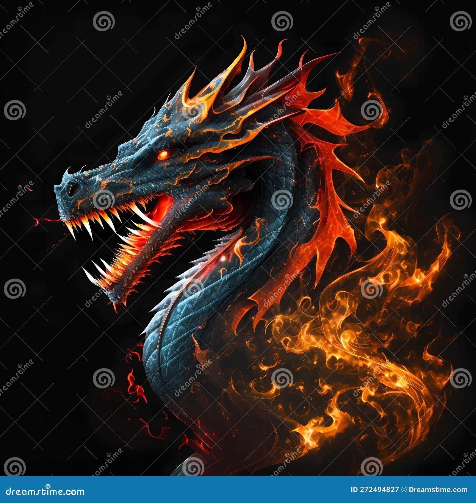 Flaming Dragon. Generative AI Stock Illustration - Illustration of ...