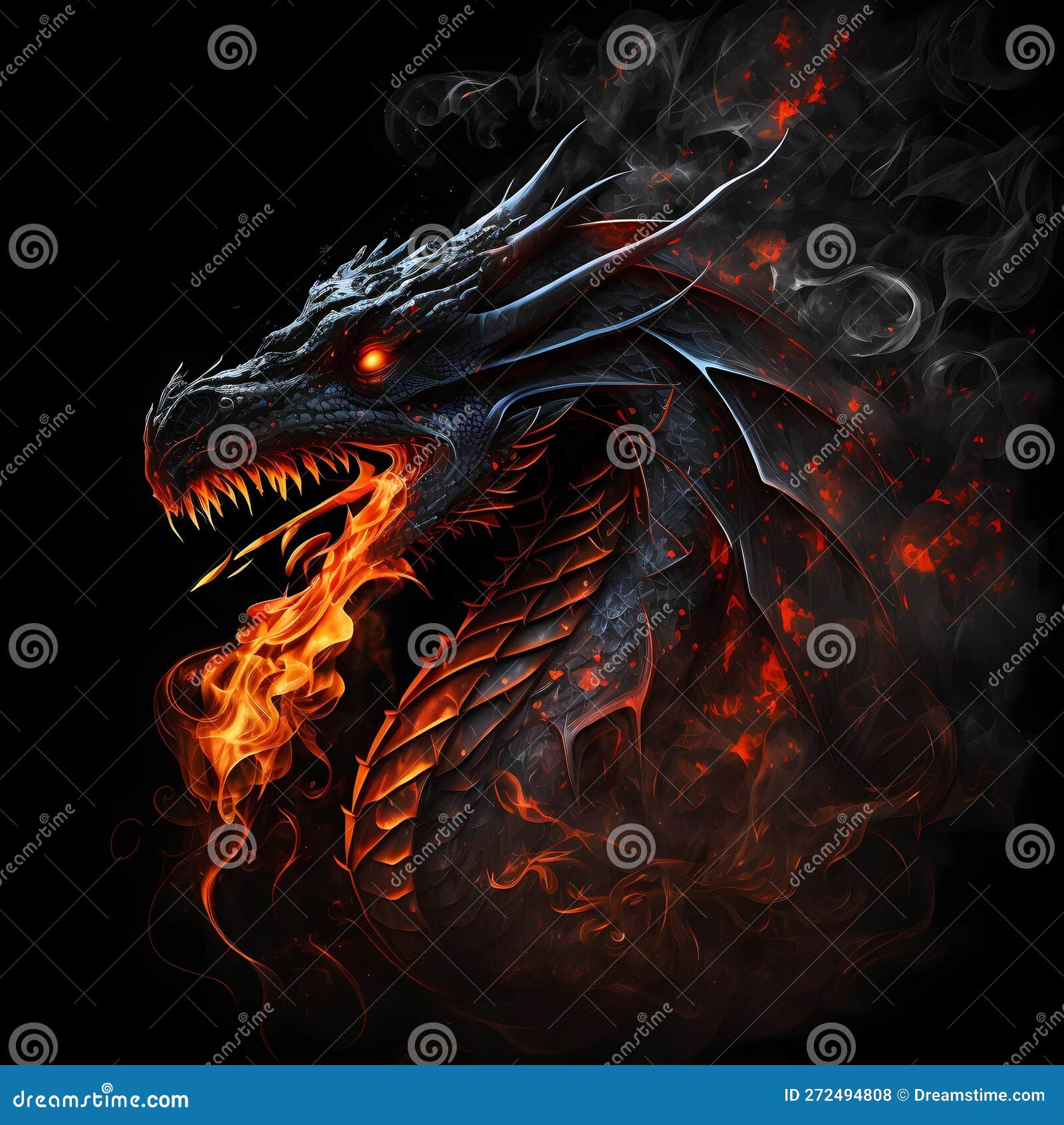 Flaming Dragon Head. Generative AI Stock Illustration - Illustration of ...