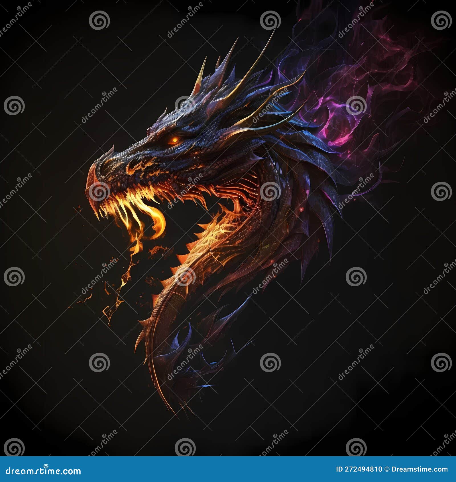 Flaming Dragon Head. Generative AI Stock Illustration - Illustration of ...