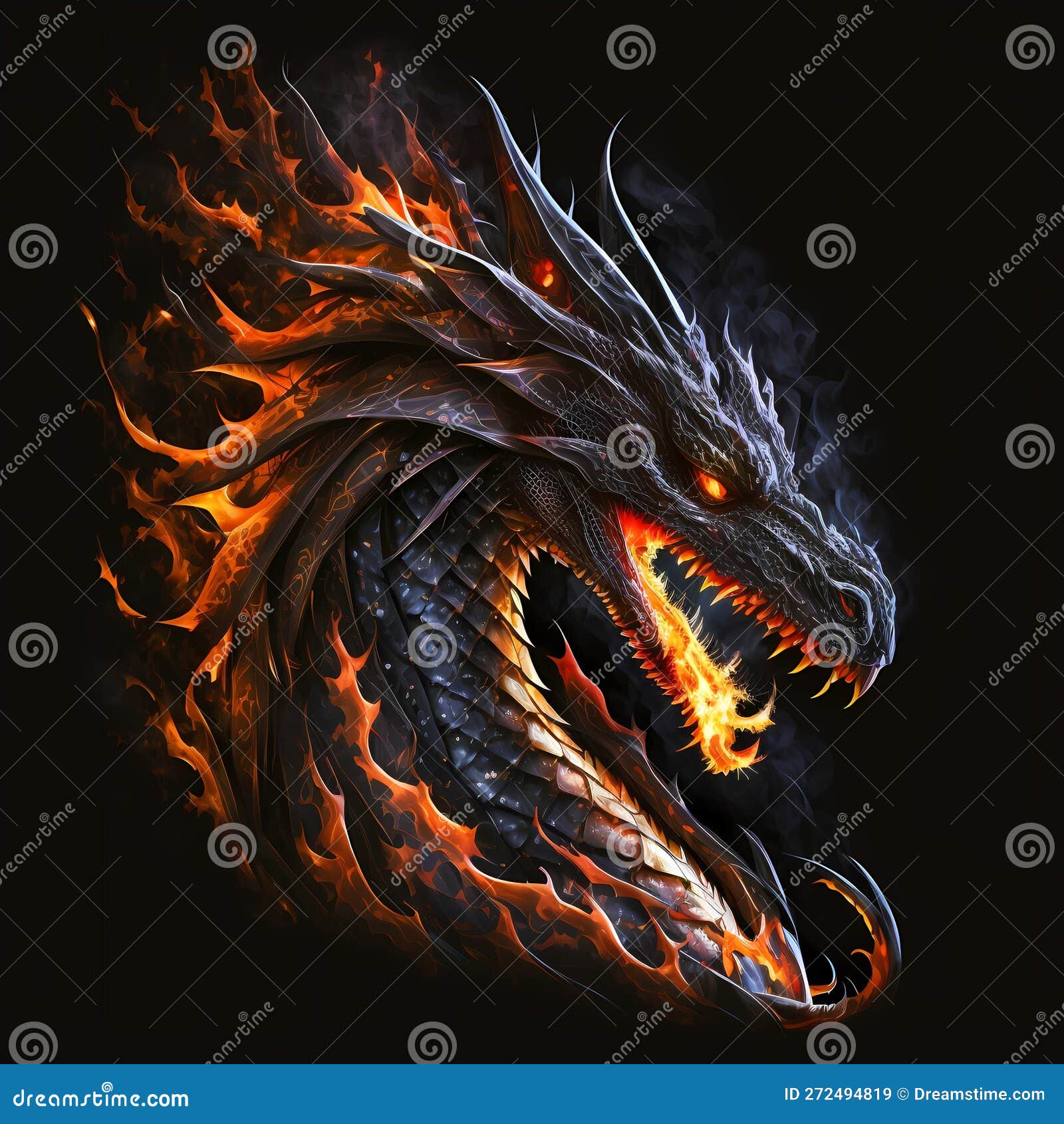 Flaming Dragon Head. Generative AI Stock Illustration - Illustration of ...