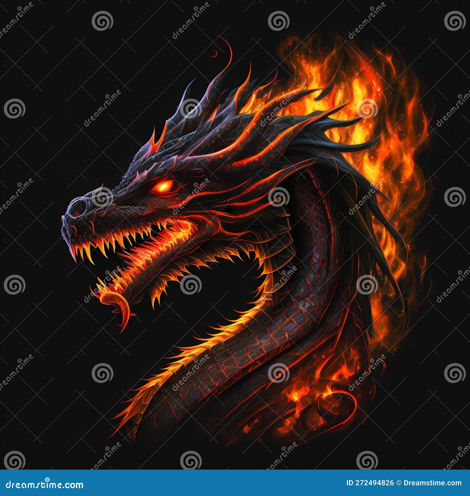 Flaming Dragon Head. Generative AI Stock Illustration - Illustration of ...