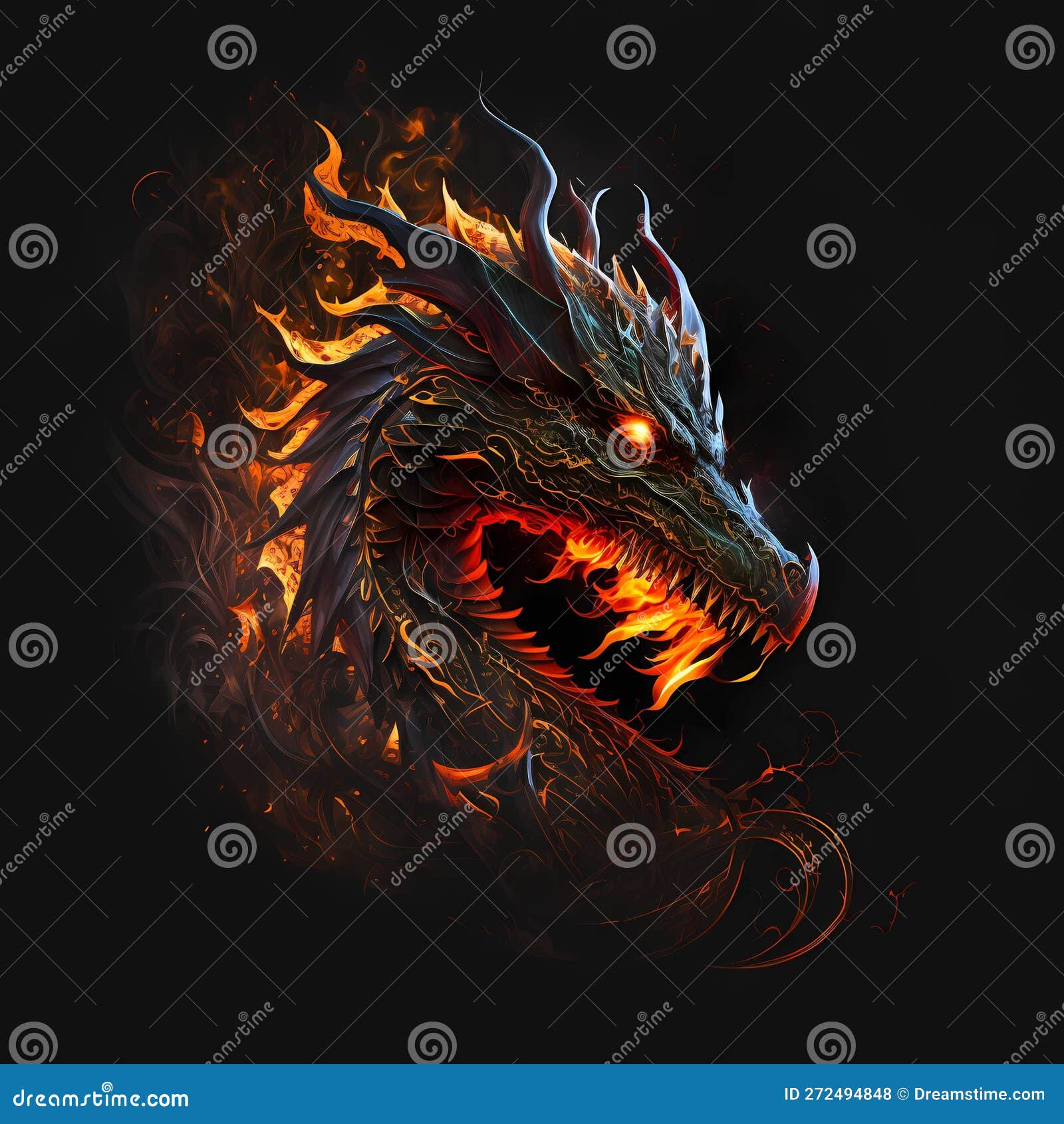 Flaming Dragon Head. Generative AI Stock Illustration - Illustration of ...