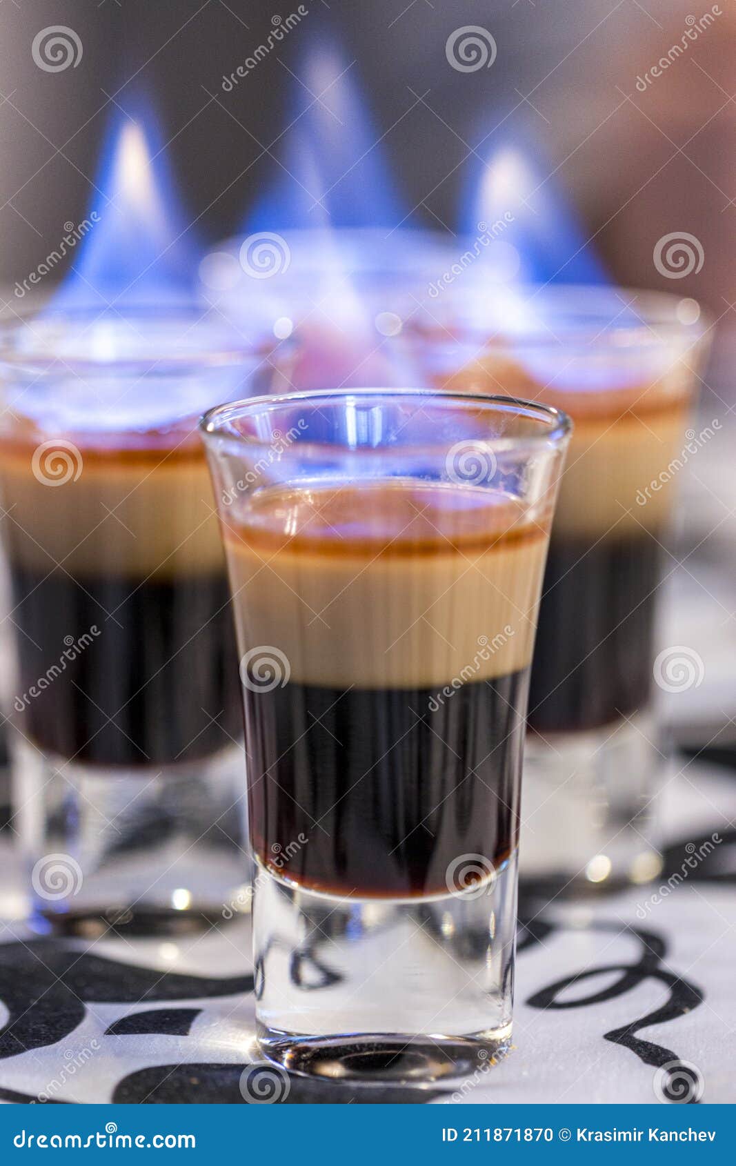 Flaming Drink. Cocktails with a Lit Fire. Close Up. Stock Photo - Image ...