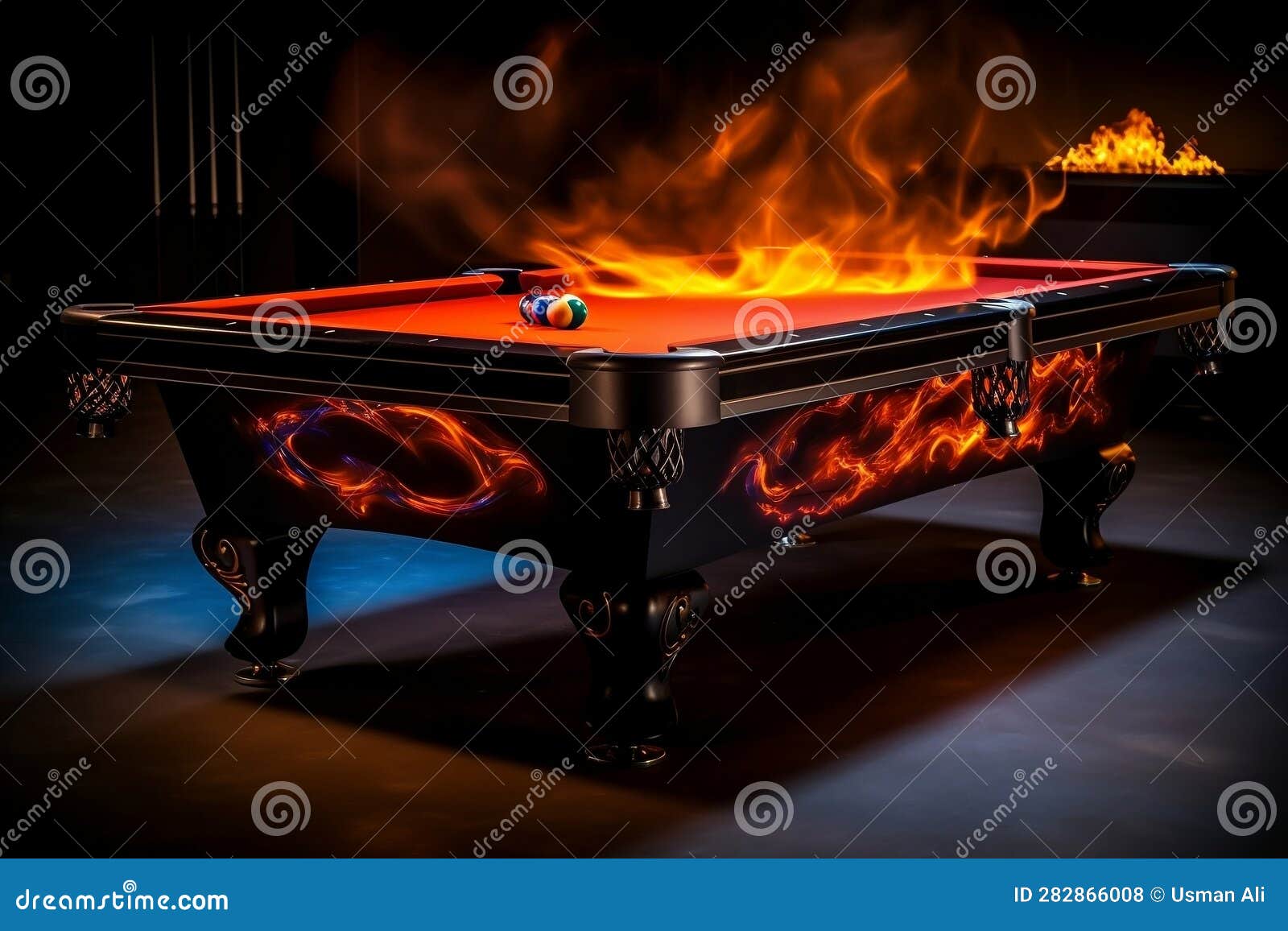 Flaming Eight-Ball Pool Table. AI Stock Illustration - Illustration of ...