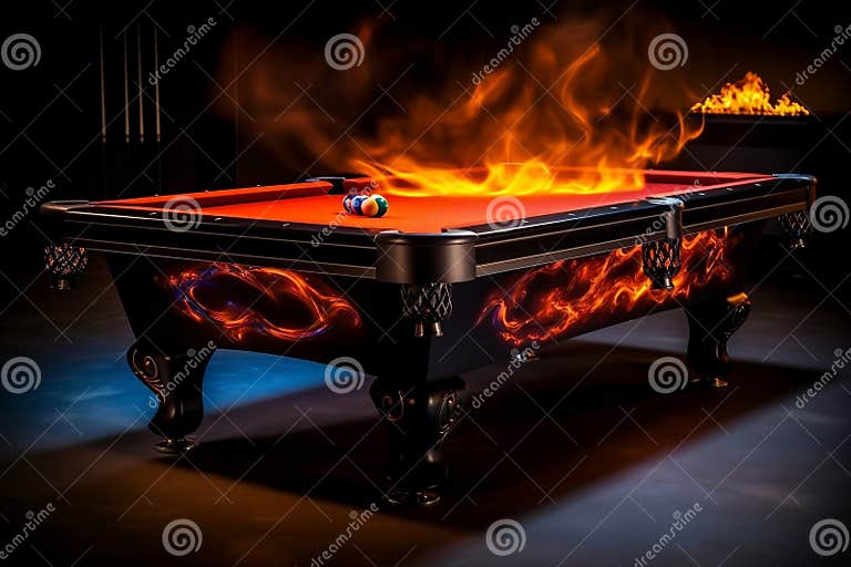Flaming Eight-Ball Pool Table. AI Stock Illustration - Illustration of ...
