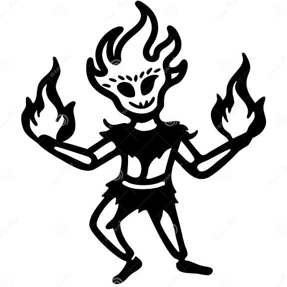 Flaming Elemental Creature Silhouette Vector Illustration for Tattoos ...