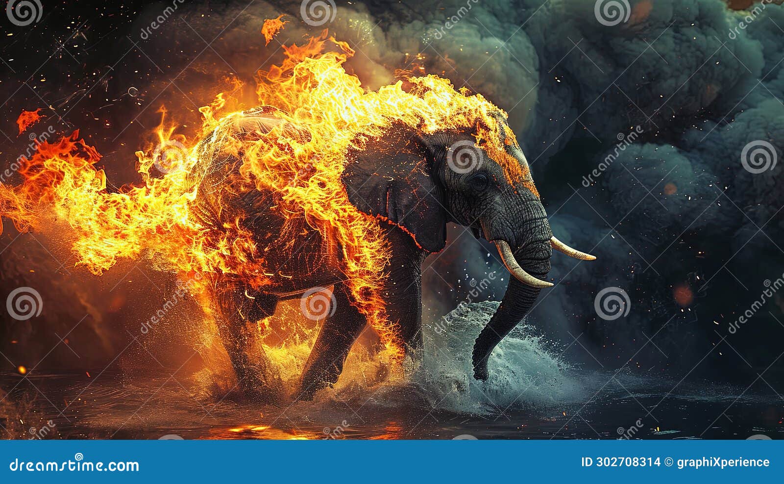 Flaming Elephant stock illustration. Illustration of silhouette - 302708314