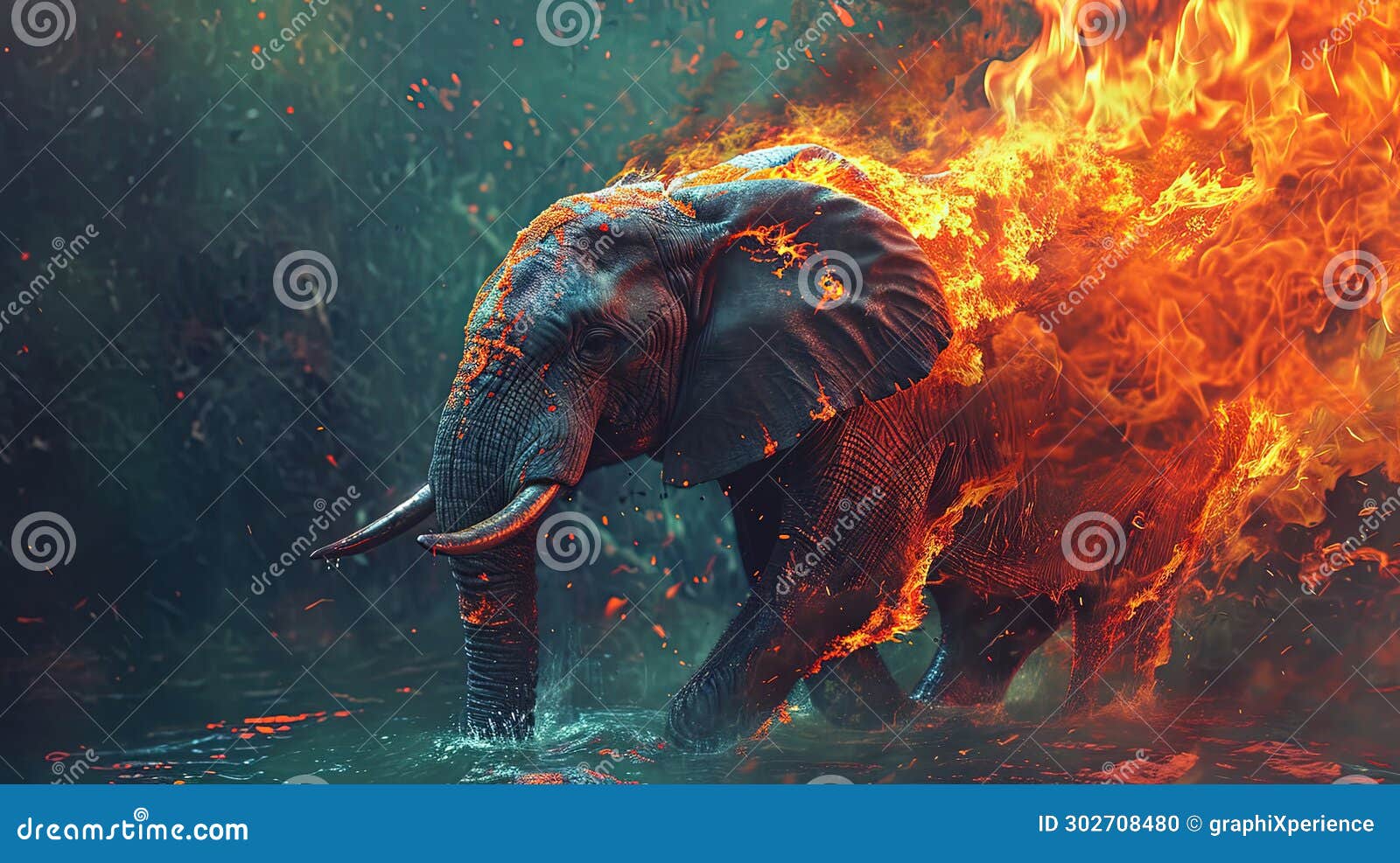 Flaming Elephant stock illustration. Illustration of horse - 302708480