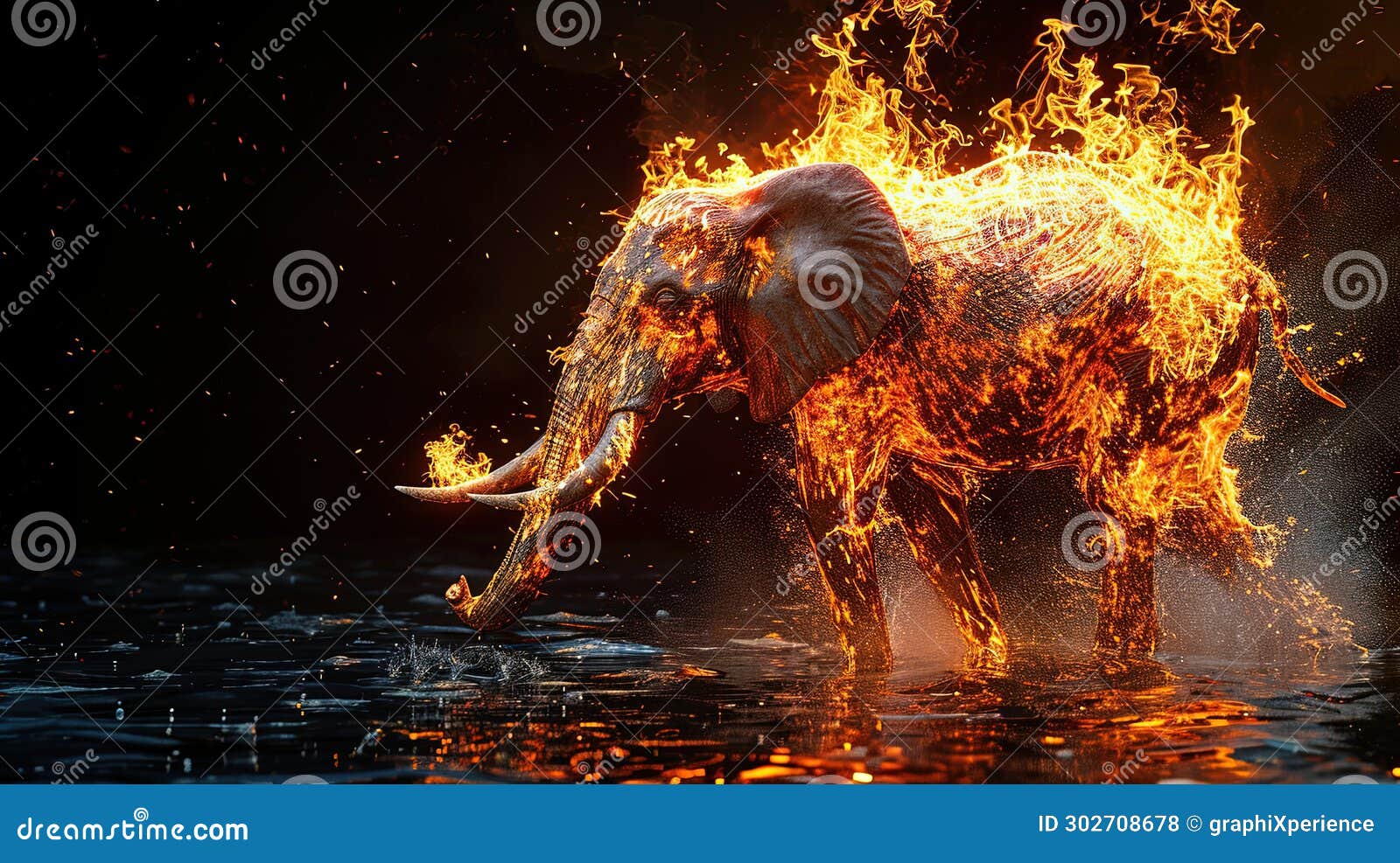 Flaming Elephant stock illustration. Illustration of nature - 302708678