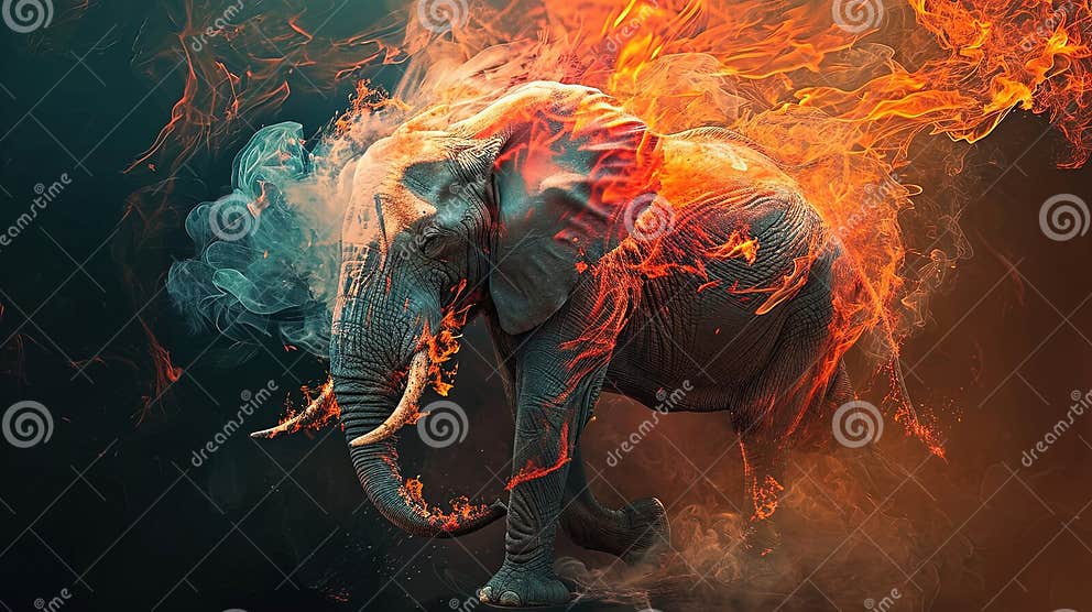 Flaming Elephant stock illustration. Illustration of luminosity - 302708208