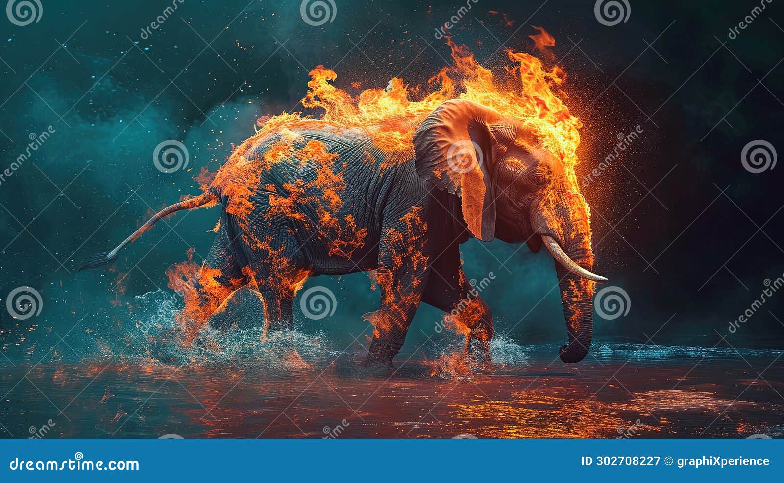 Flaming Elephant stock illustration. Illustration of drawing - 302708227