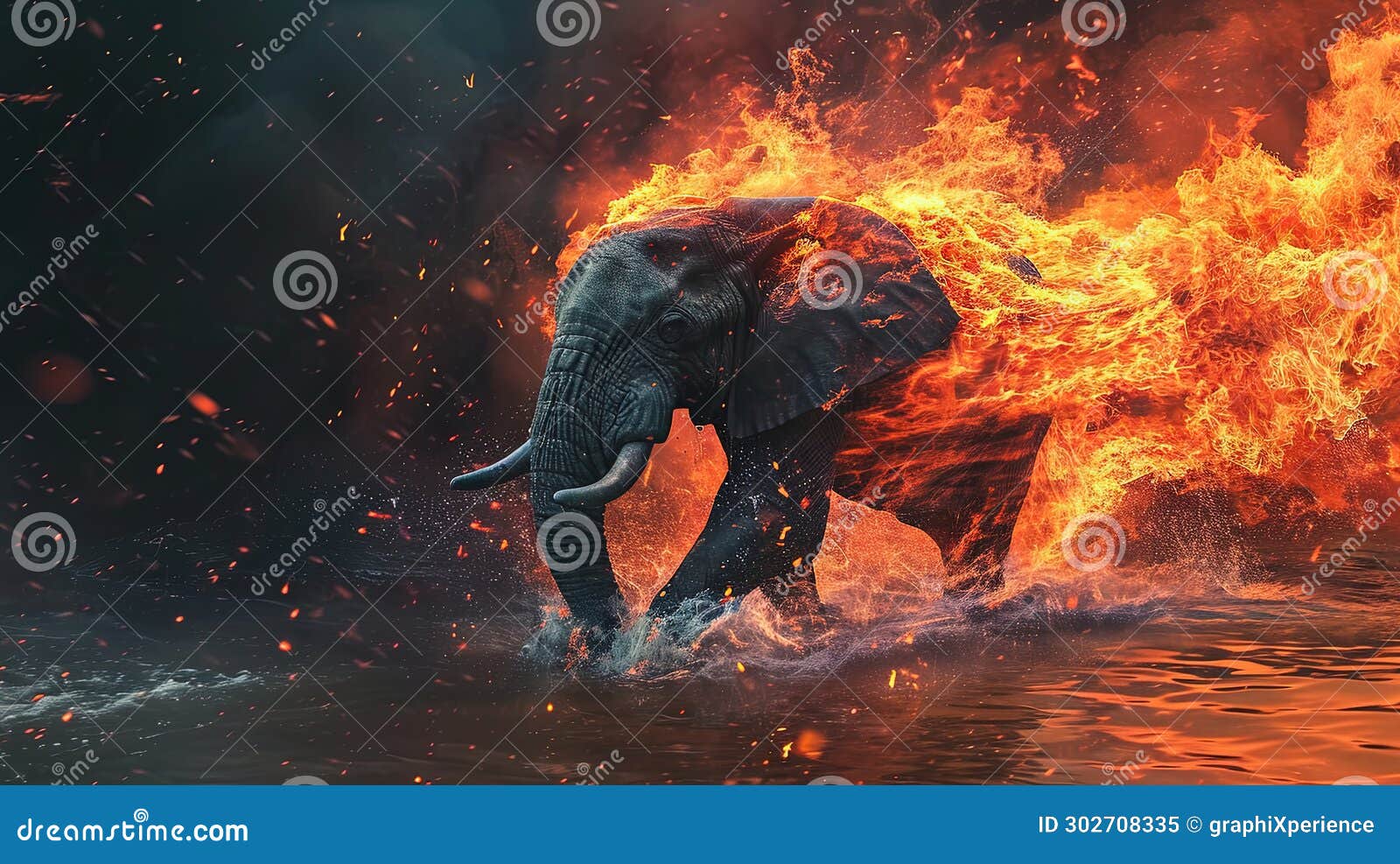 Flaming Elephant stock illustration. Illustration of wildlife - 302708335
