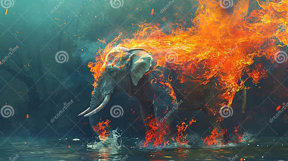 Flaming Elephant stock illustration. Illustration of vibrant - 302708345