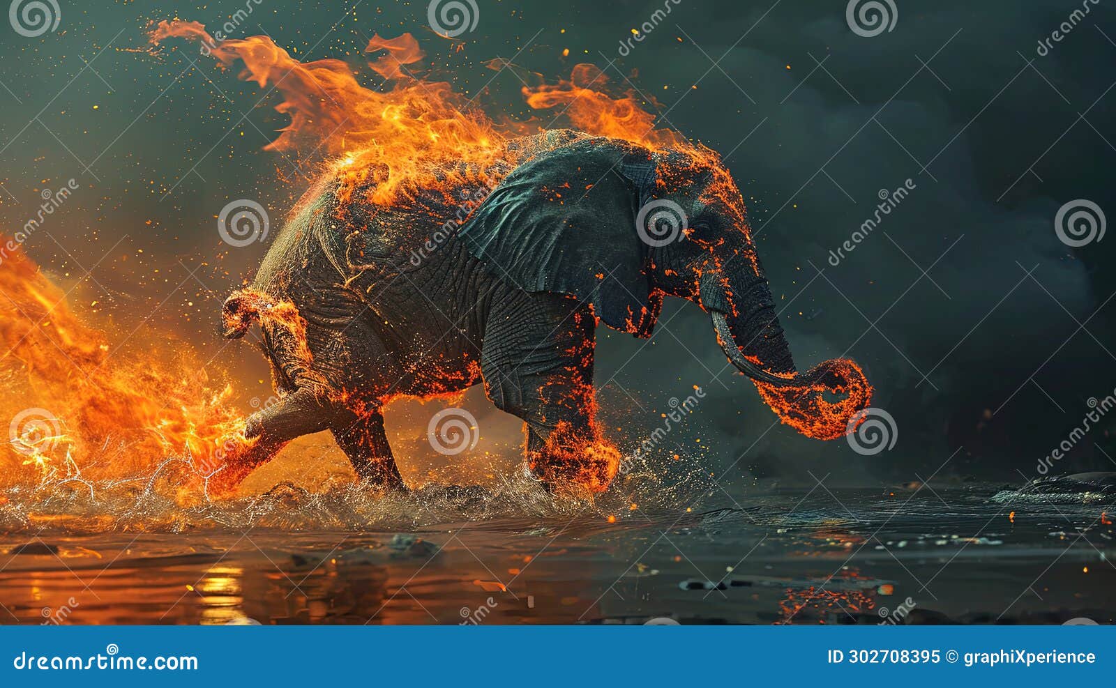 Flaming Elephant stock illustration. Illustration of icon - 302708395