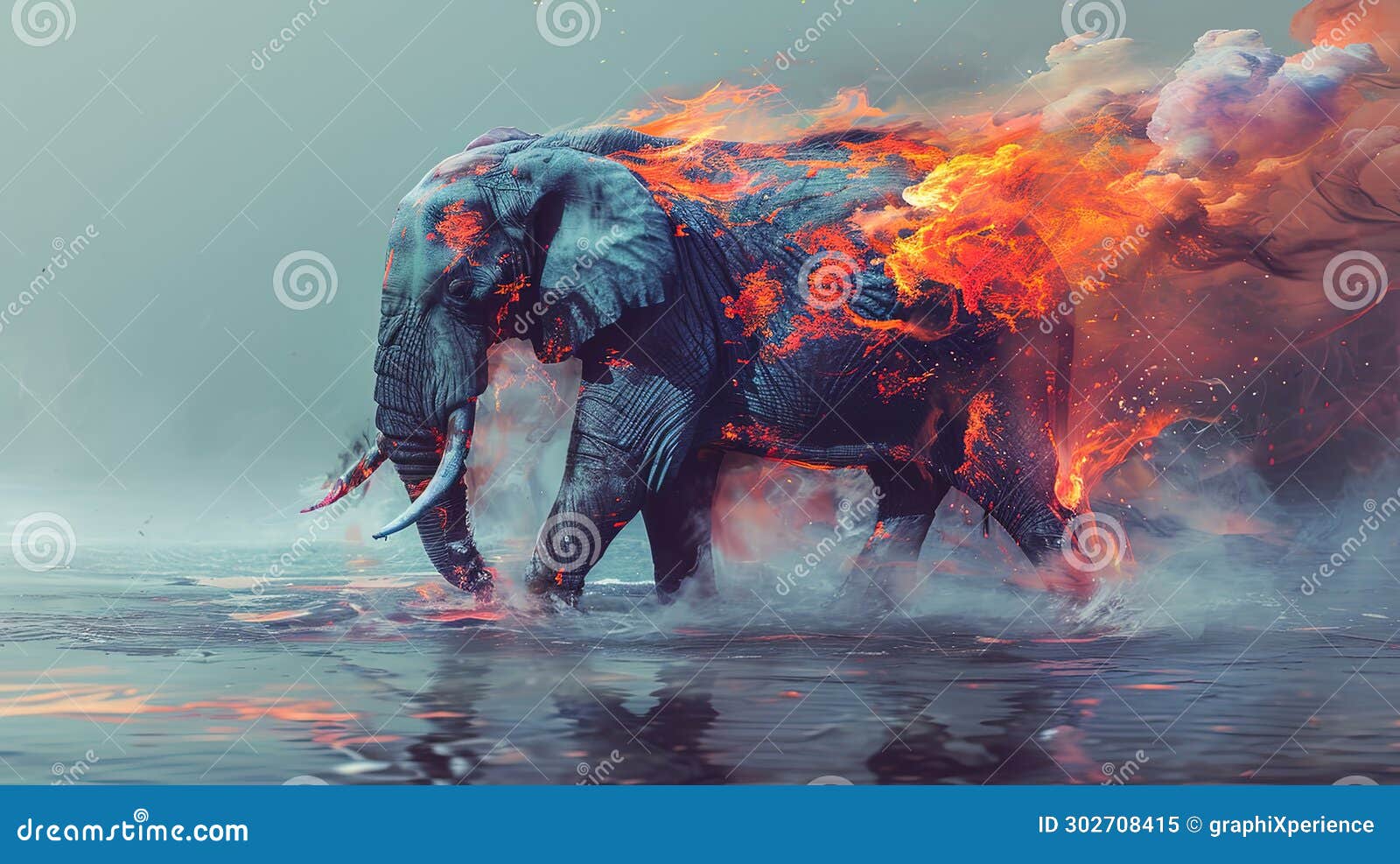 Flaming Elephant stock illustration. Illustration of vector - 302708415