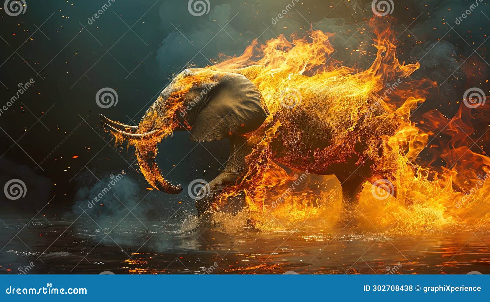 Flaming Elephant stock illustration. Illustration of wildlife - 302708438