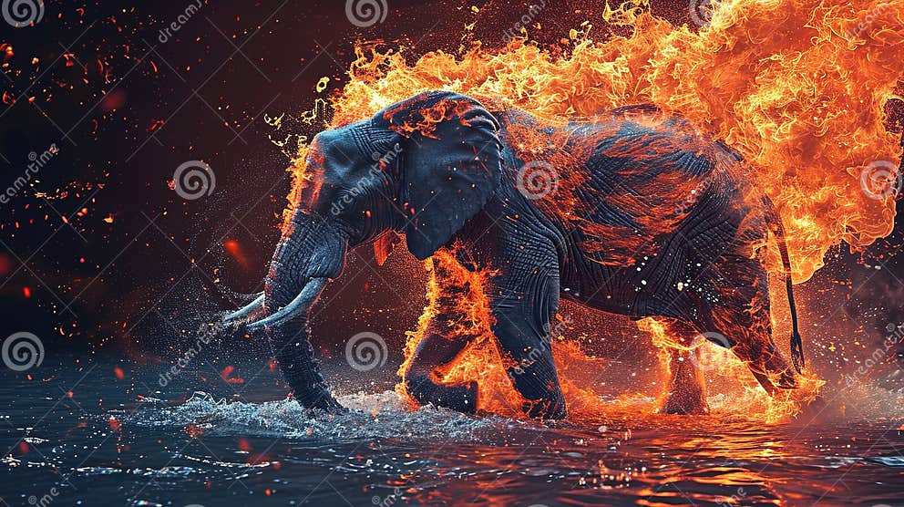 Flaming Elephant stock illustration. Illustration of flaming - 302708526