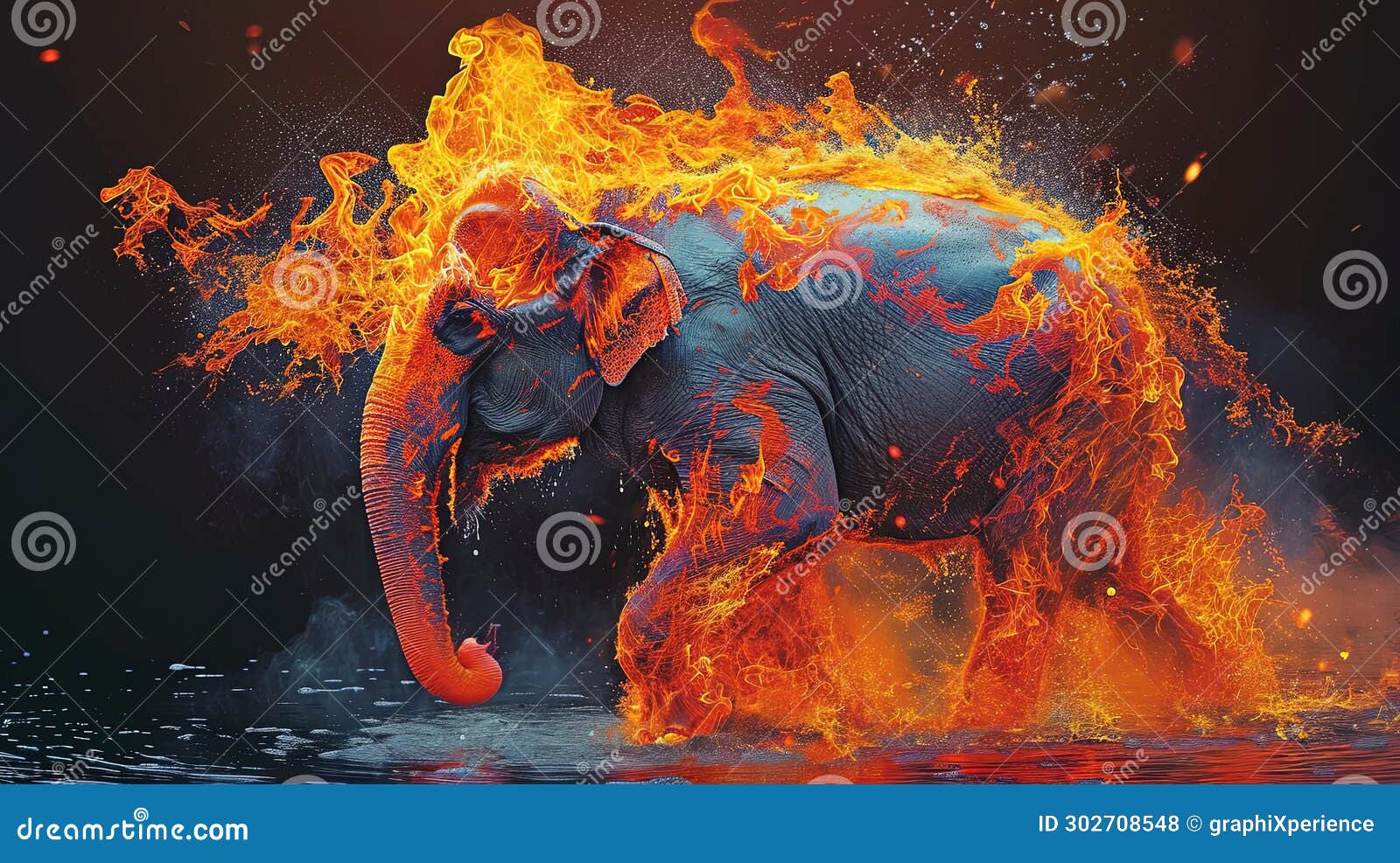 Flaming Elephant stock illustration. Illustration of drawing - 302708548