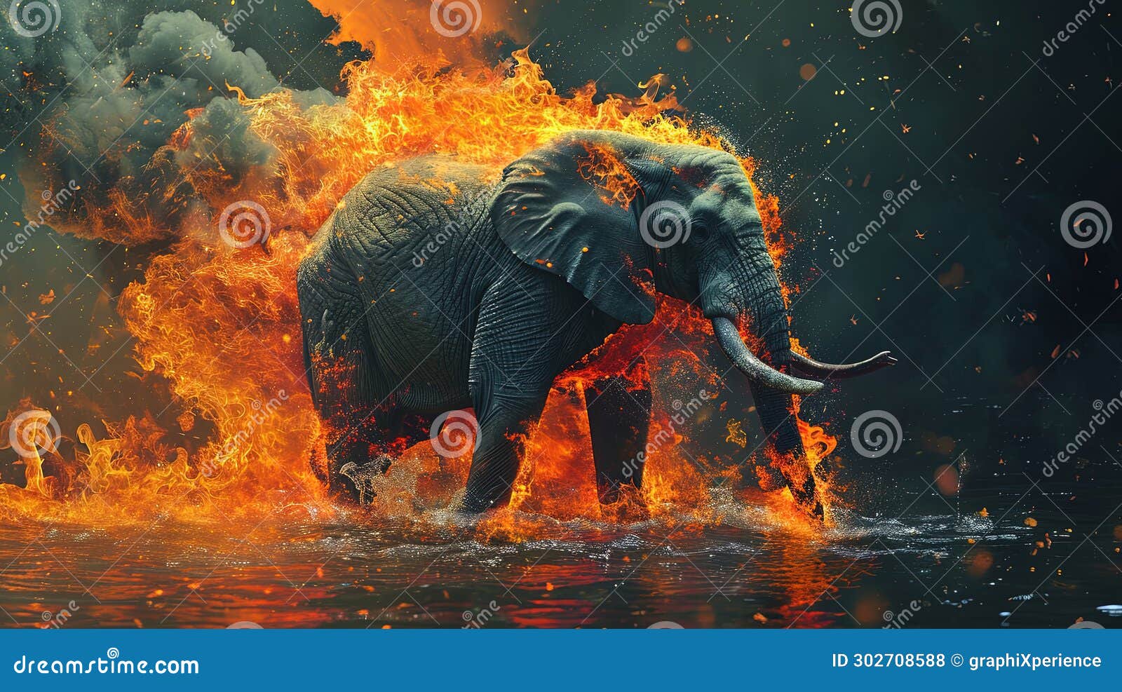 Flaming Elephant stock illustration. Illustration of silhouette - 302708588