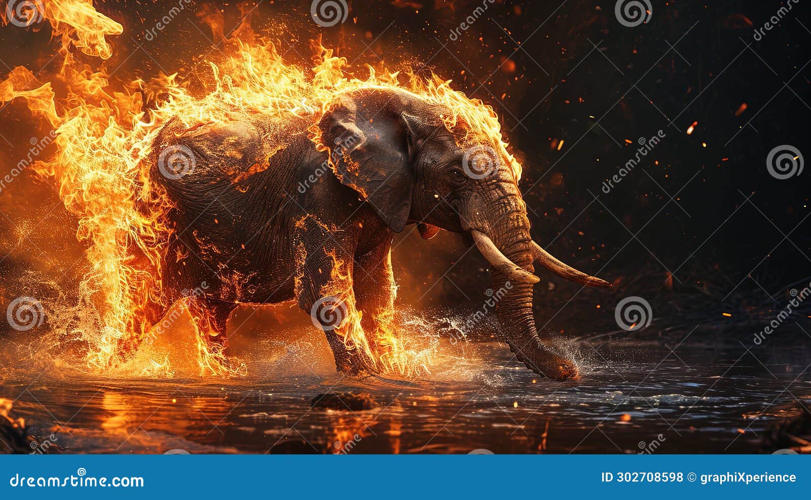 Flaming Elephant stock illustration. Illustration of drawing - 302708598