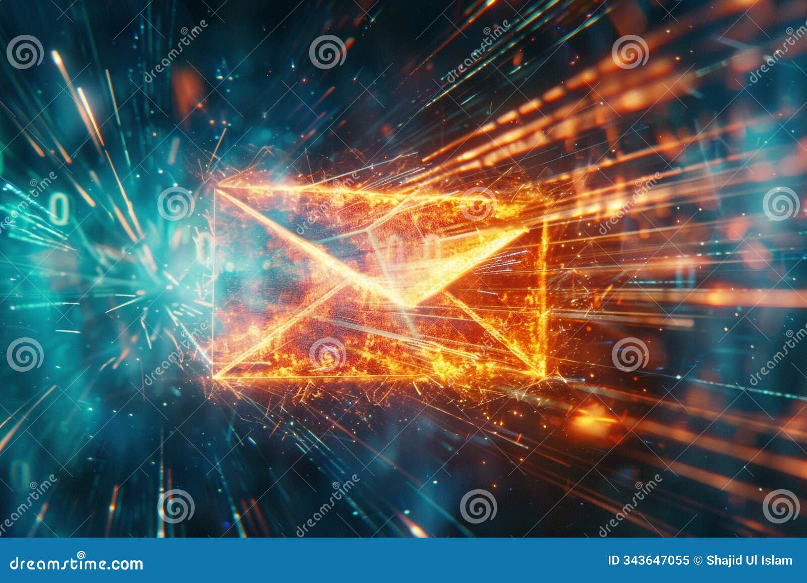 Flaming Email Symbol in a Digital Vortex Stock Illustration ...